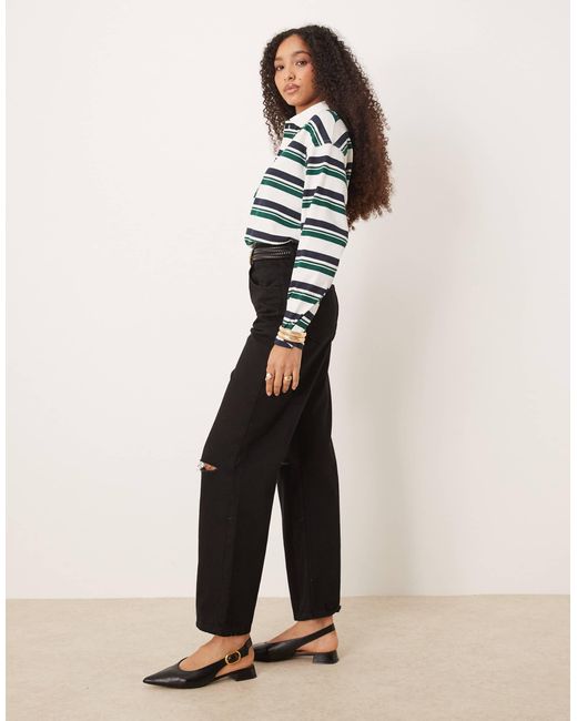 ASOS Boyfriend Fit Denim Jeans With Rips in Black | Lyst