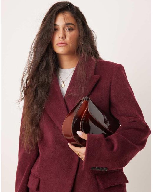 ASOS Extreme Shoulder Oversized Wool Look Blazer in Red | Lyst UK