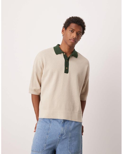 ASOS Oversized Fit Knitted Textured Polo in Natural for Men | Lyst