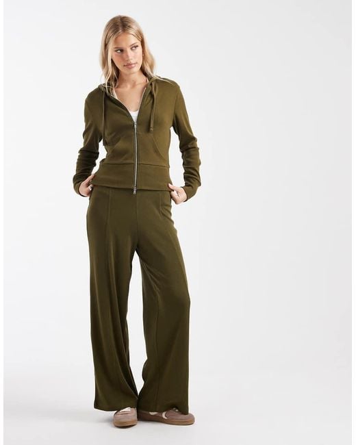 ASOS Fine Knitted Shrunken Zip Through Hoodie in Green | Lyst UK