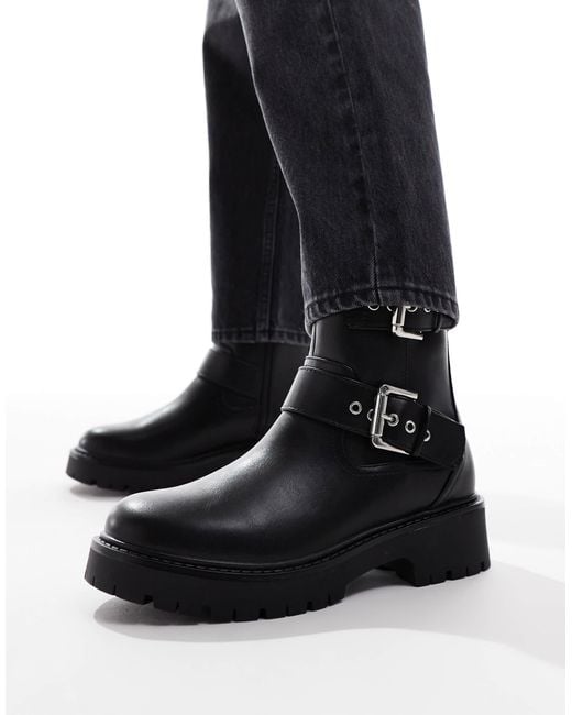 London Rebel London Rebel Keely Wide Fit Buckle Biker Ankle Boots in ...