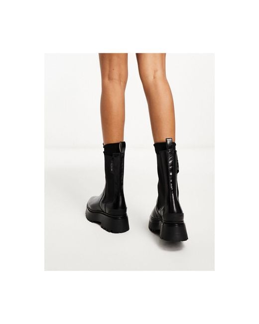AllSaints Amber Leather Chunky Tall Chelsea Boots in Black | Lyst