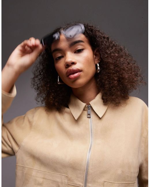 TOPSHOP Premium Suede Jacket With Seam Detail in Natural | Lyst