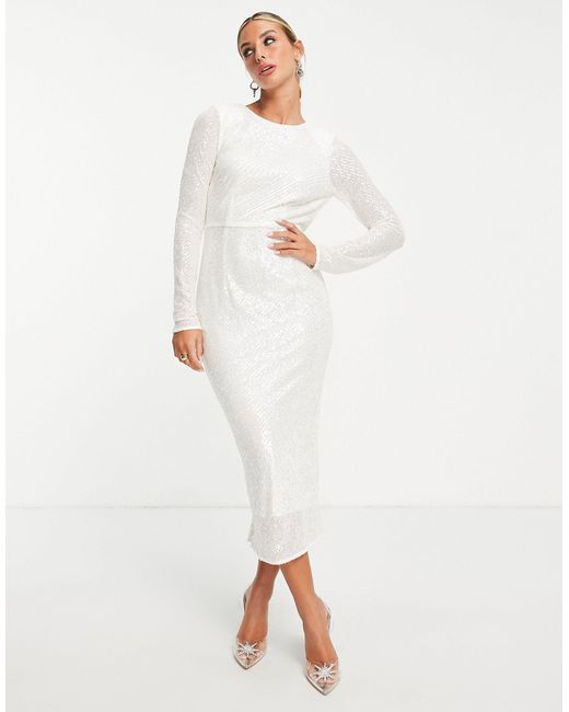 Asos Embellished Sequin Pencil Midi Dress In White Lyst Canada