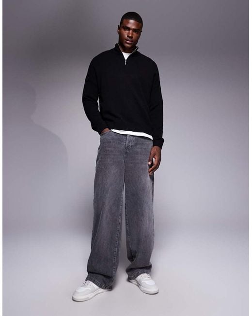 ASOS Oversized Knitted Lambswool Half Zip Jumper in Blue for Men | Lyst UK