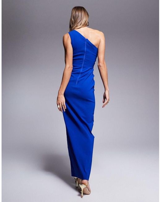 Vesper One Shoulder Cut Out Detail Front Split Maxi Dress in Blue | Lyst UK