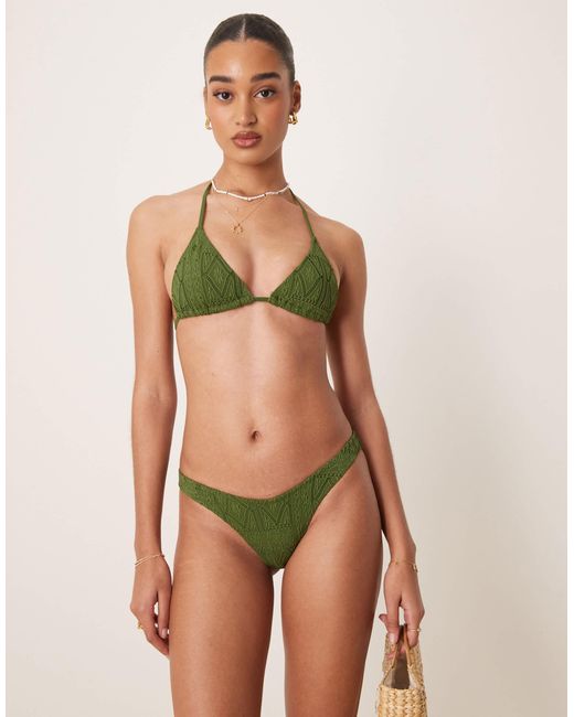 ASOS Bertie Broderie High Leg Bikini Bottom in Green | Lyst