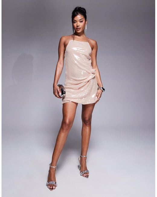 ASOS Glass Sequin Mini Dress With Twisted Corsage Detail | Lyst