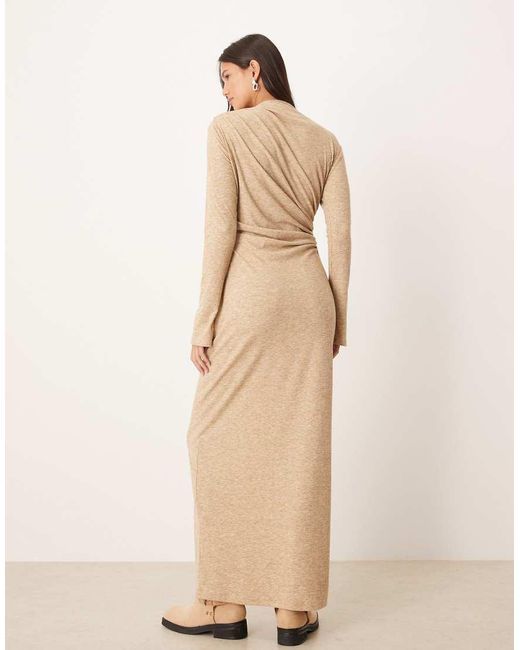 ASOS Ribbed Drape Maxi Dress in Natural | Lyst UK