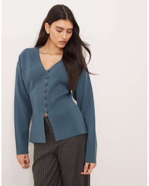 ASOS Structured V Neck Cardigan With Button Detail in Blue | Lyst