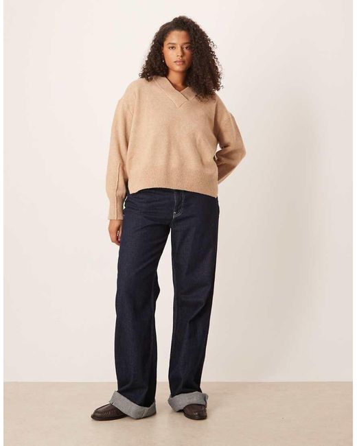 ASOS Asos Design Curve Boxy V Neck Jumper With Side Split Detail in ...