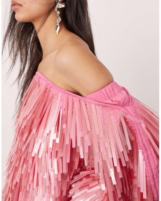 ASOS Embellished Shard Sequin Mini Dress With Oversized Sleeves in Pink ...