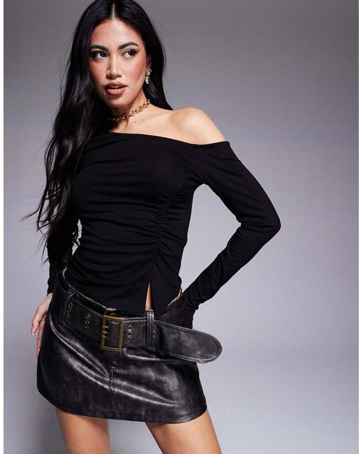 ASOS Gathered Side Top With Asymmetric Detail in Black | Lyst UK
