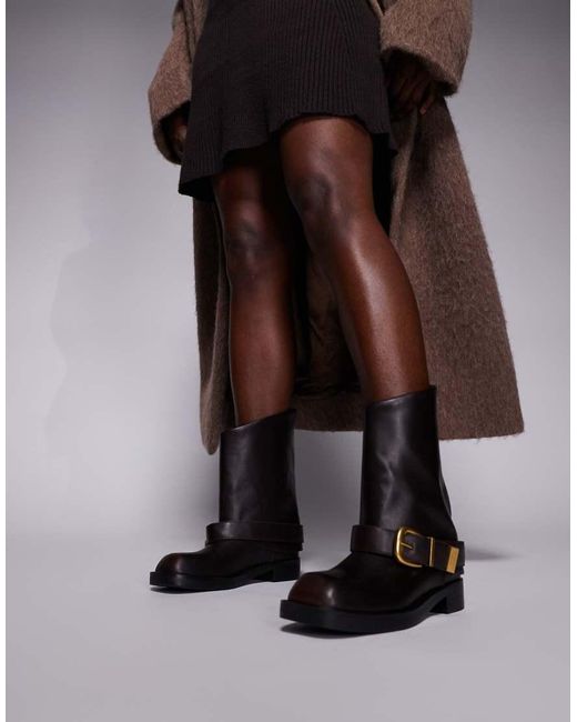 Steve Madden Climax Buckle Detail Fold Over Boot in Brown | Lyst UK