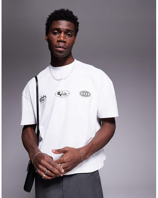 ASOS Boxy Oversized T-shirt With Dropped Shoulder And Text Graphic in White for Men | Lyst