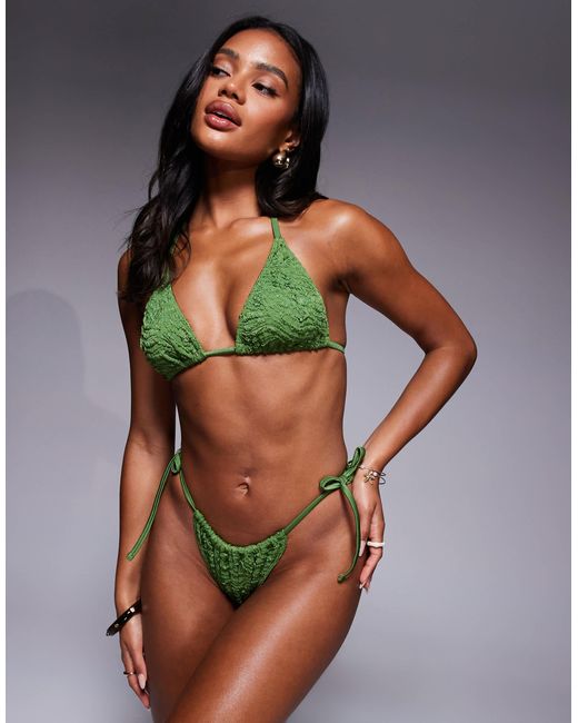 ASOS Maria Textured Tie Back Triangle Bikini Top in Green | Lyst