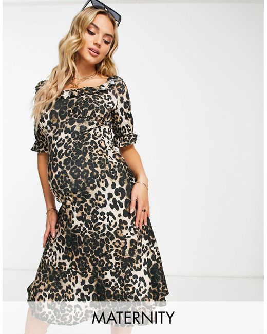 River Island Leopard Print Smock Midi Dress In Brown Lyst