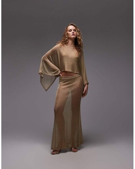 ASOS Chainmail Sheer Cape Top in Brown | Lyst UK