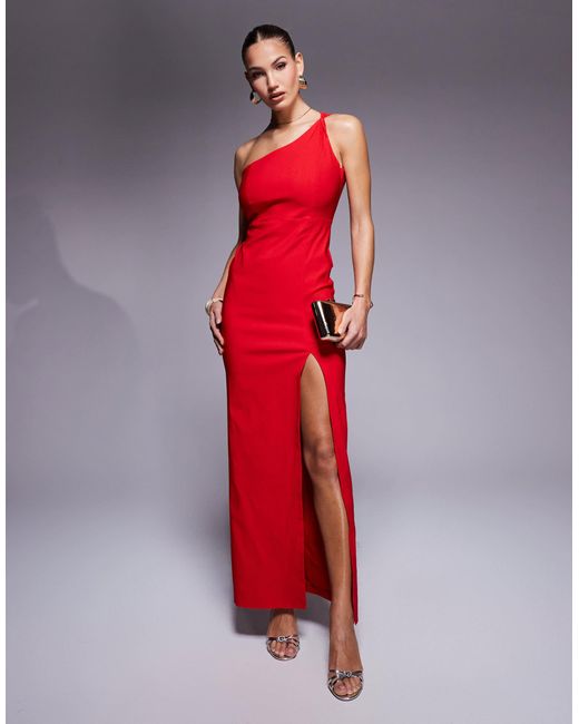 Vesper Asymmetric Backless Maxi Dress With Thigh Split in Red | Lyst