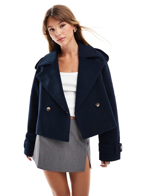 ASOS Cropped Formal Trench Coat in Blue | Lyst