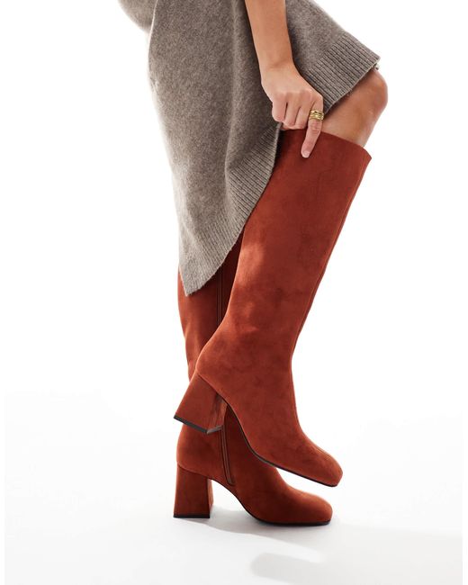 ASOS Ciara Block Heel Knee Boots in Red | Lyst