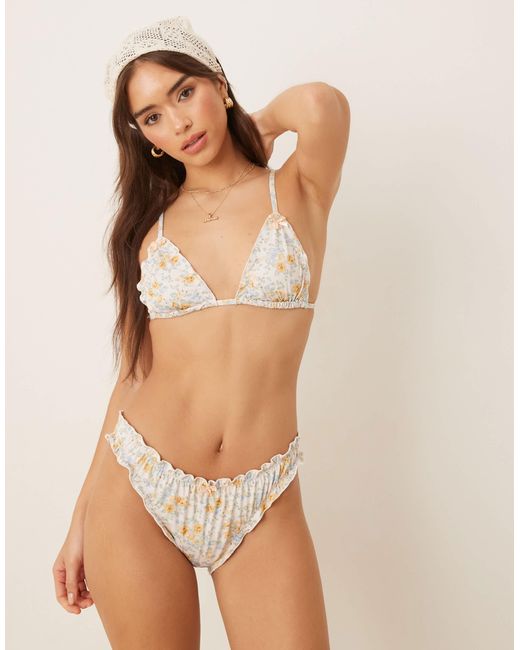 ASOS Vintage Floral Scrunch Triangle Bikini Top in Brown | Lyst