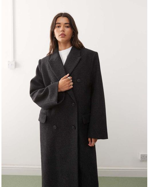 Weekday Logan Wool Blend Oversized Knee Length Coat in Black | Lyst UK