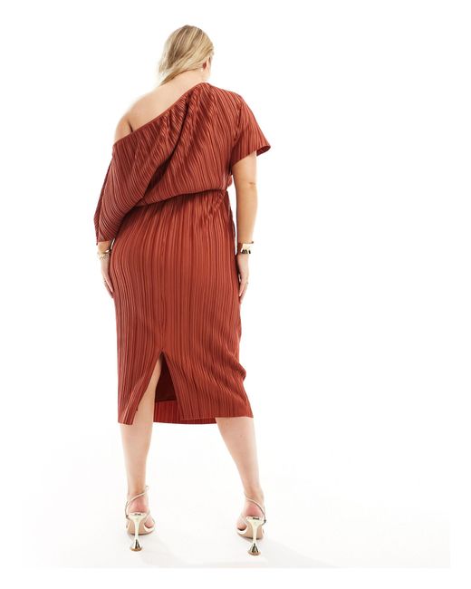 Asos Asos Design Curve Plisse Fallen Shoulder Midi Dress In Red Lyst