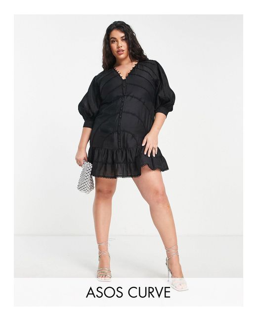 Asos Asos Design Curve Structured Mini Dress With Lace Trim Detail And