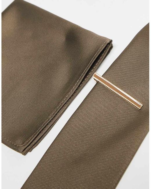 ASOS Tie And Pocket Square With Tie Bar in Natural for Men | Lyst UK