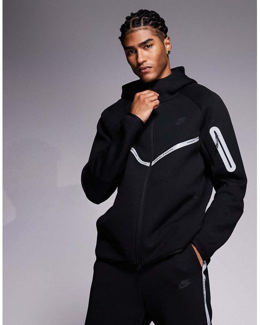Nike Tech Fleece Reflective Full Zip Hoodie in Black for Men | Lyst UK