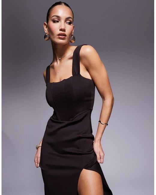 True Violet True Corset Maxi Gown With Thigh Split in Blue | Lyst