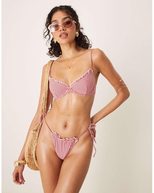 ASOS Anna Seersucker Underwi Bikini Top in Red | Lyst