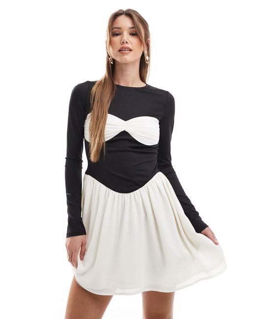 The Frolic Exclusive Contrast Bust Detail Mini Skater Dress in White ...