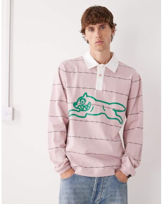 ICECREAM Ice Cream Barbed Wire Running Dog Rugby Polo in Pink for Men ...