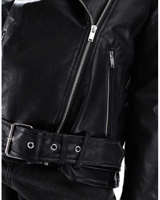 Vero Moda Oversized Faux Leather Biker Jacket in Black | Lyst