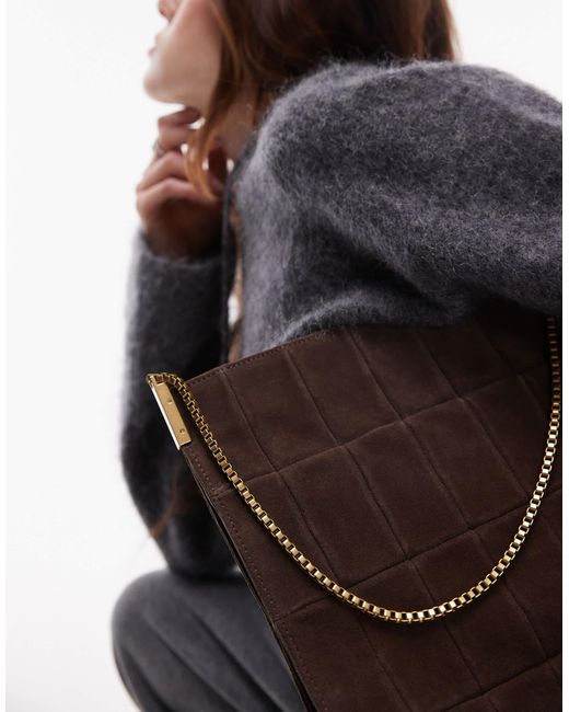 Mango Suede Square Shoulder Bag in Brown | Lyst