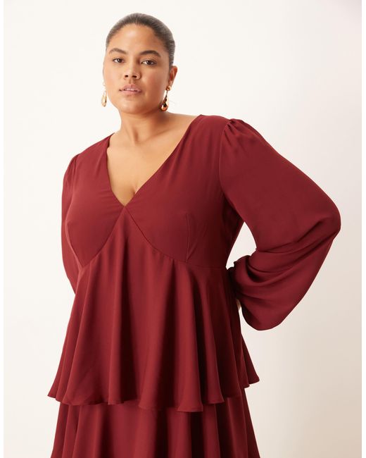 Pretty Lavish Curve Ashton Ruffle Maxi Dress in Red | Lyst