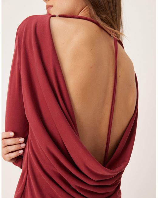 ASOS Long Sleeve Modal Top With Drape Cowl Back Detail in Red | Lyst