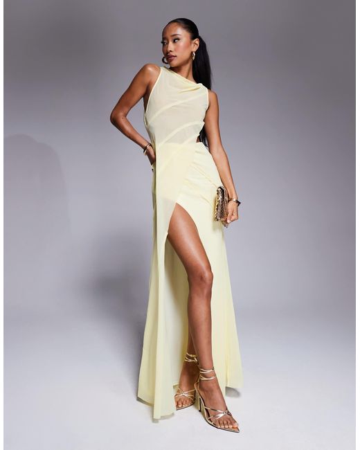 ASOS Seam Detail Semi Sheer Maxi Dress in Yellow | Lyst