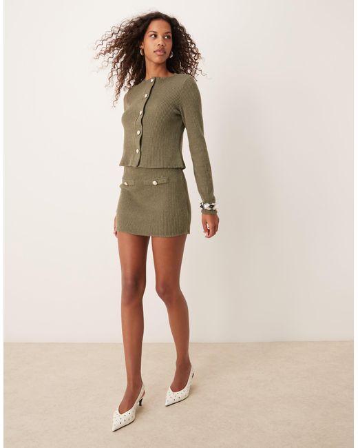 ASOS Brushed Rib Long Sleeve Cardigan With Gold Buttons in Green | Lyst