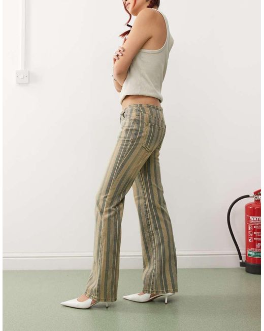 Edikted 70s Eternity Pinstripe Flare Jeans in Natural | Lyst UK