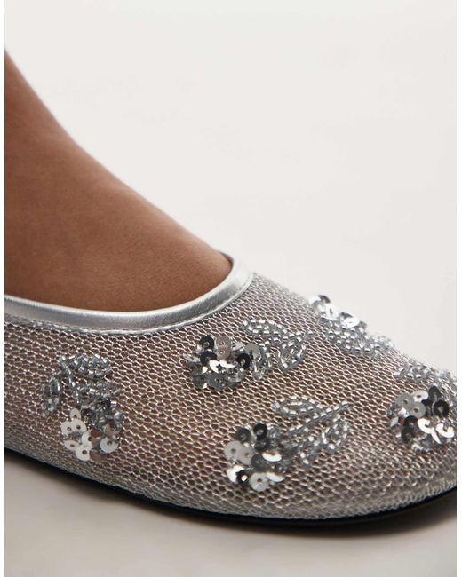 Mango Embellished Mesh Ballet Flats in White | Lyst