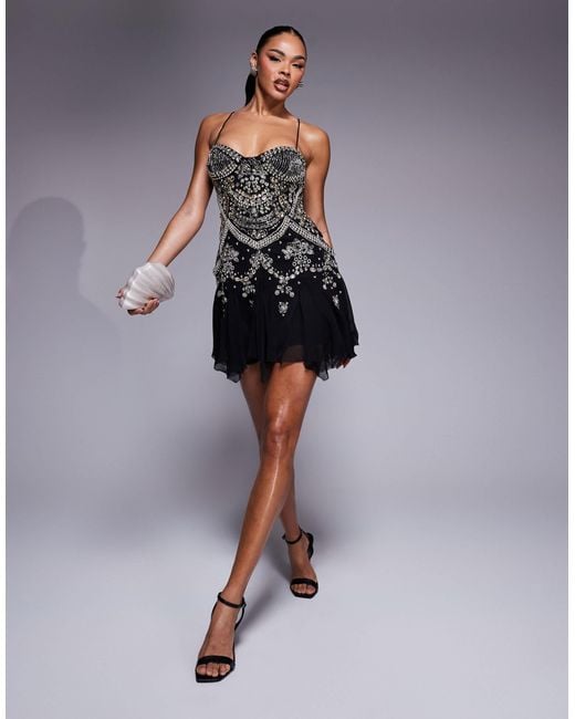 ASOS Embellished Cami Mini Dress With Flippy Hem in Blue | Lyst