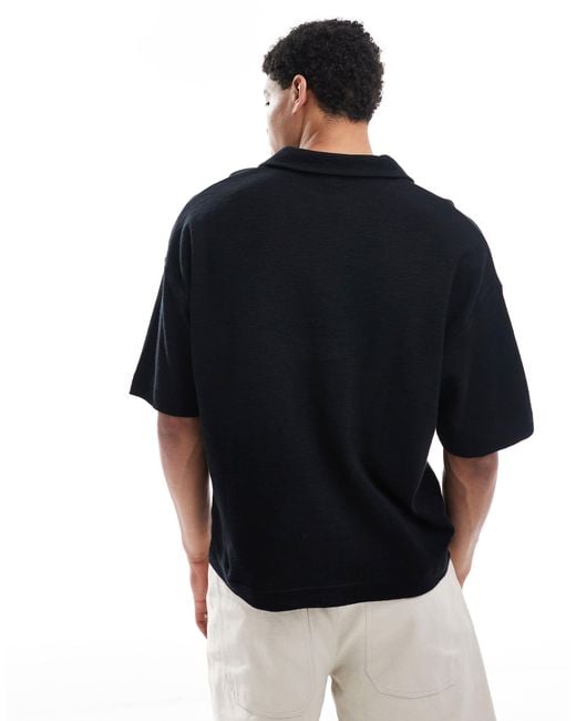 ASOS Oversized Boxy Revere Collar Polo Shirt in Black for Men | Lyst