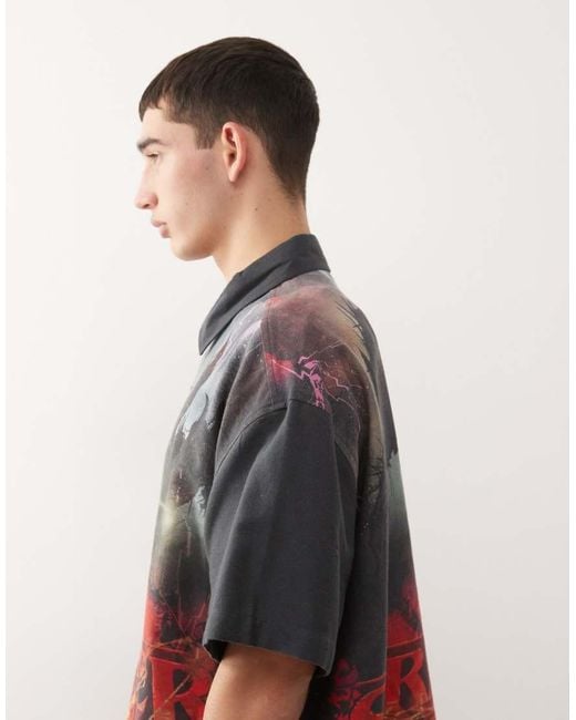 Reclaimed (vintage) X Stranger Things Short Sleeve Boxy Cropped Shirt ...