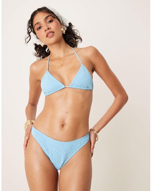 ASOS Tia Textured Paisley Triangle Bikini Top in Blue | Lyst