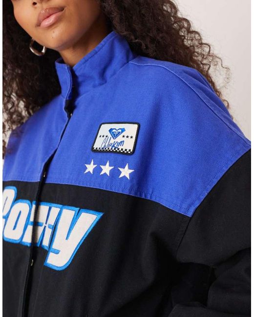 Roxy Chloe Kim Moto Relaxed Moto Style Bomber Jacket in Blue | Lyst UK
