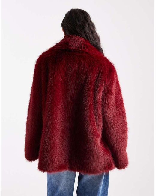 ASOS Top Collar Faux Fur Coat in Red | Lyst UK