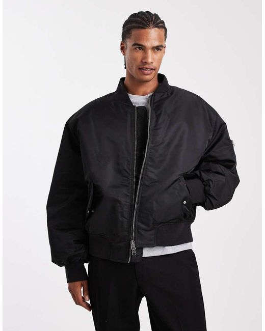 ASOS Oversized Bomber Jacket in Black for Men | Lyst UK